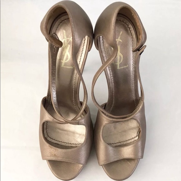 Yves Saint Laurent | Shoes | Ysl Platform Heel Soft Leather Metallic ...